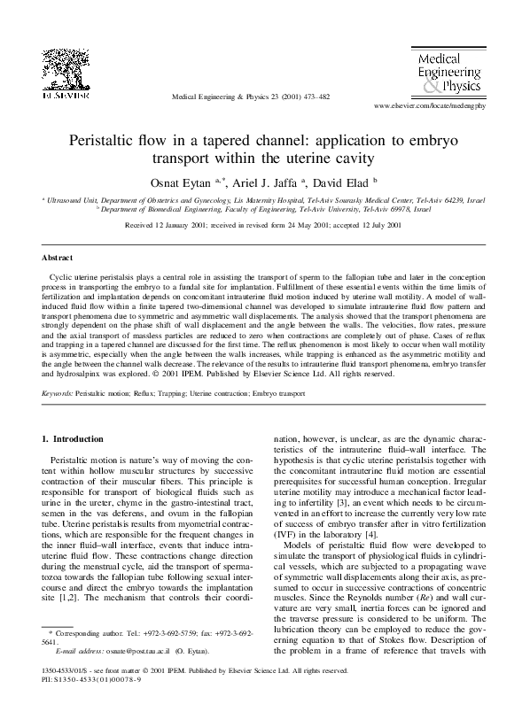 (PDF) Peristaltic flow in a tapered channel: application to embryo ...