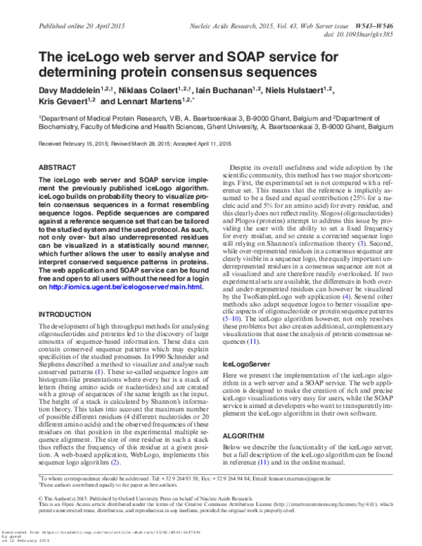 (PDF) The iceLogo web server and SOAP service for determining protein ...