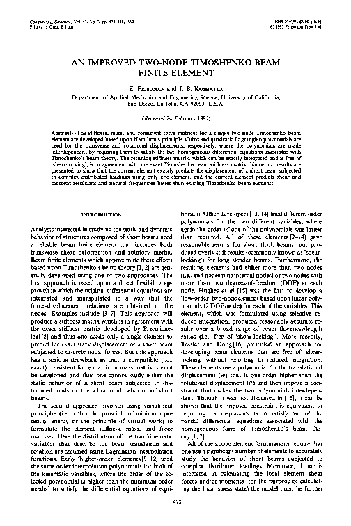 Pdf An Improved Two Node Timoshenko Beam Finite Element