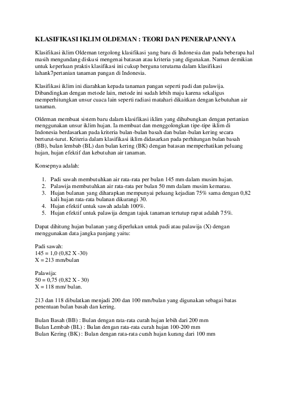 (DOC) KLASIFIKASI IKLIM OLDEMAN : TEORI DAN PENERAPANNYA