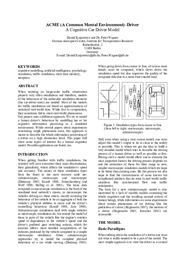 (PDF) ACME (A Common Mental Environment)-driver. a cognitive car driver ...