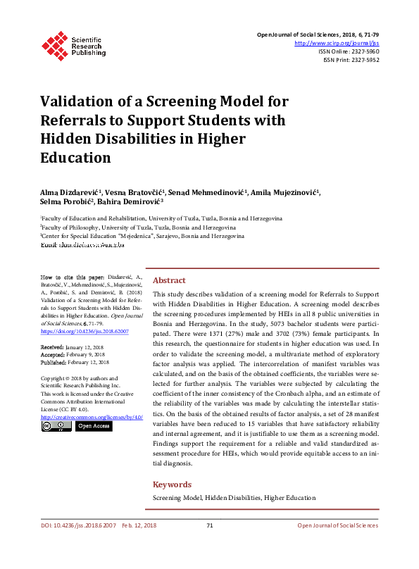 (PDF) Validation of a Screening Model for Referrals to Support Students ...