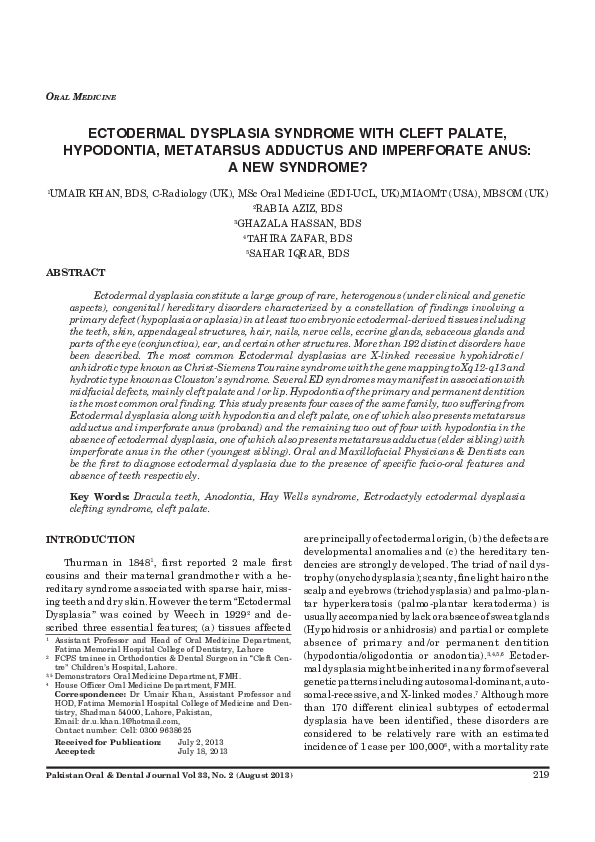 (PDF) Ectodermal Dysplasia Syndrome
