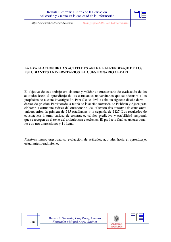 (PDF) LA EVALUACIÓN DE LAS ACTITUDES ANTE EL APRENDIZAJE DE LOS ...