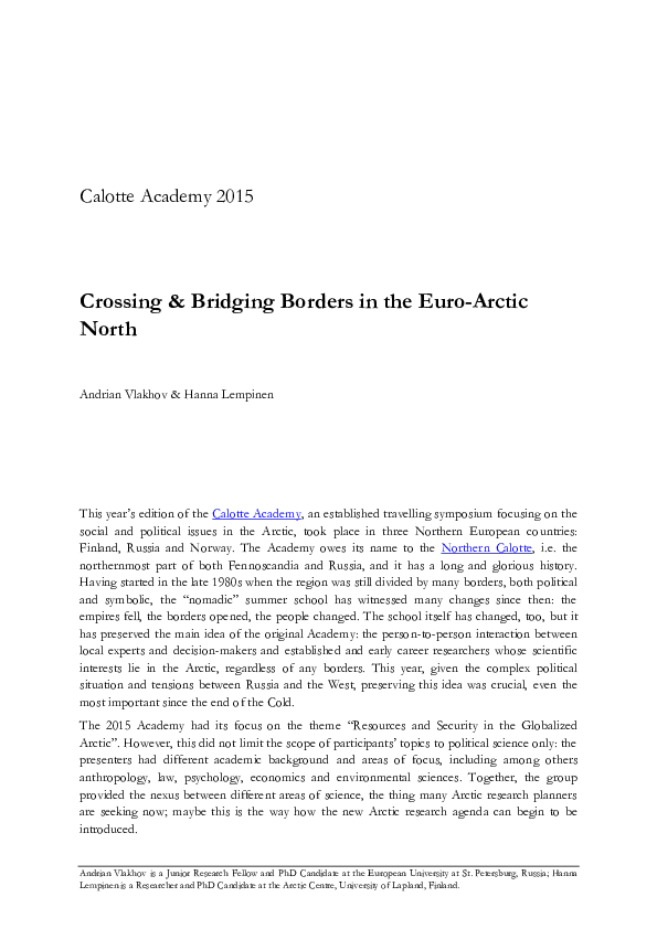 (PDF) Crossing & Bridging Borders in the Euro-Arctic North: Report from ...