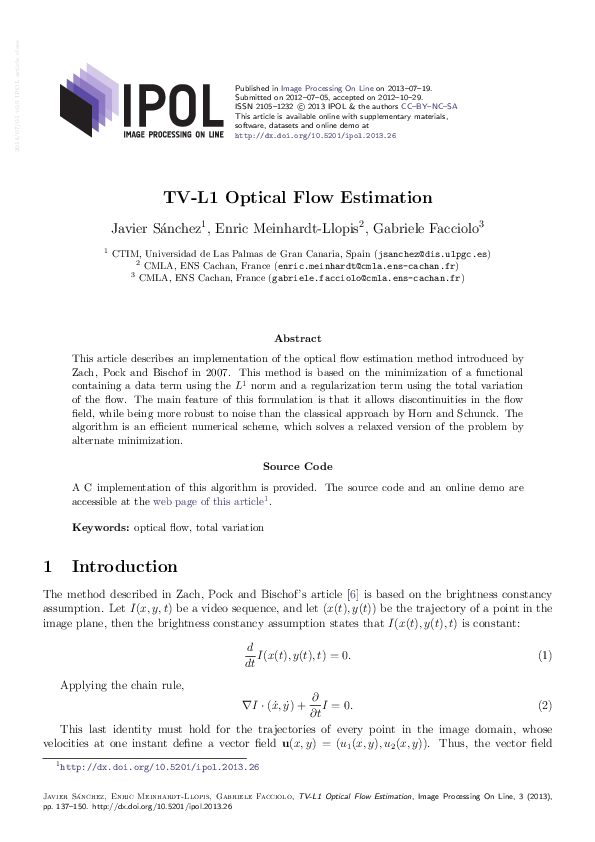 (PDF) TV-L1 Optical Flow Estimation