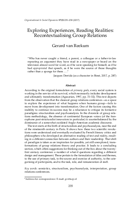 (PDF) Exploring Experiences, Reading Realities: Recontextualising Group ...