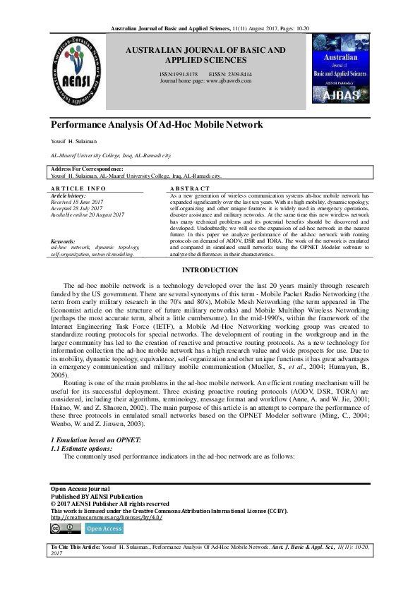 Pdf Performance Analysis Of Ad Hoc Mobile Network