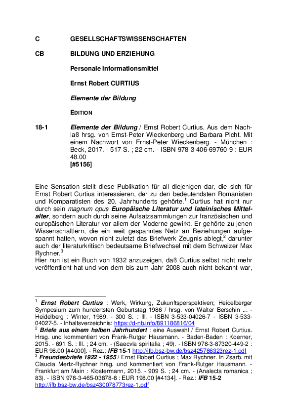 (PDF) Elemente der Bildung / Ernst Robert Curtius. Aus dem Nachlaß hrsg ...