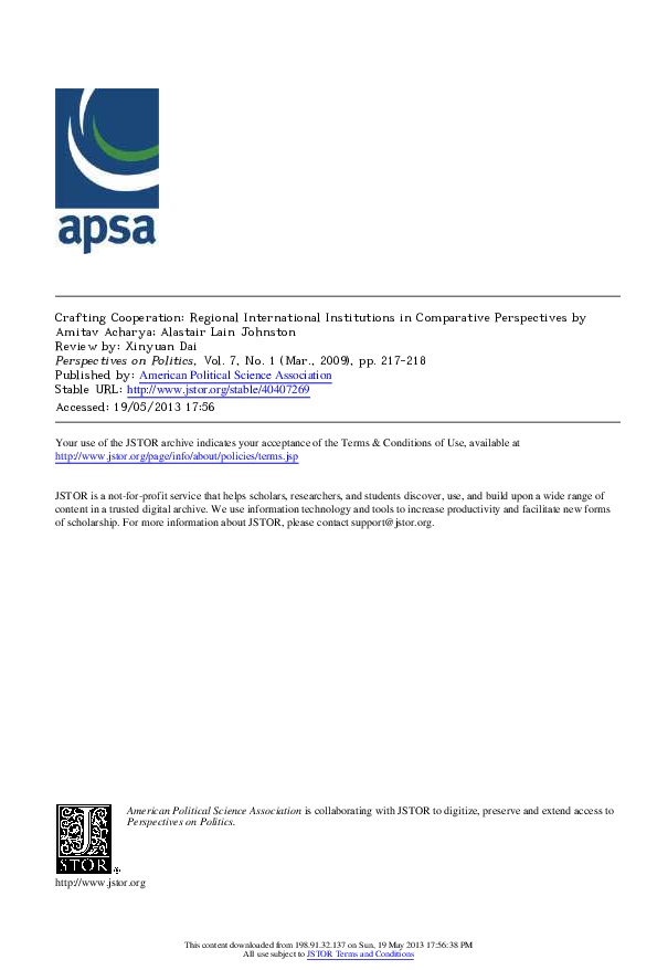 (PDF) Crafting cooperation: Regional Institutions in Comparative ...