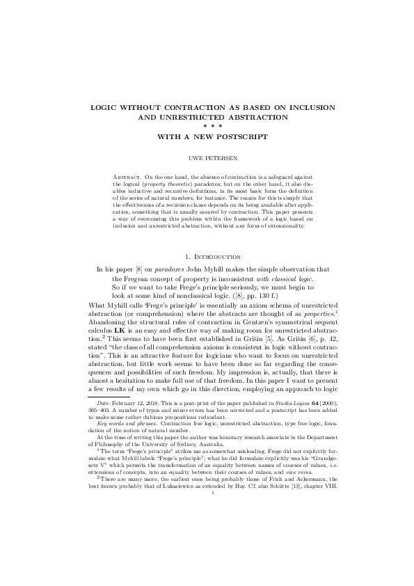 (PDF) LOGIC WITHOUT CONTRACTION AS BASED ON INCLUSION AND UNRESTRICTED ...