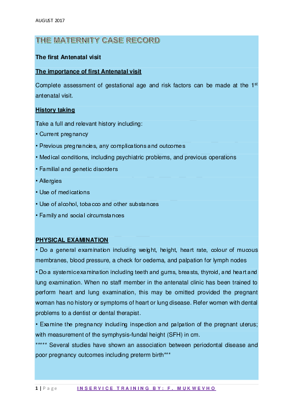 (PDF) The first Antenatal visit