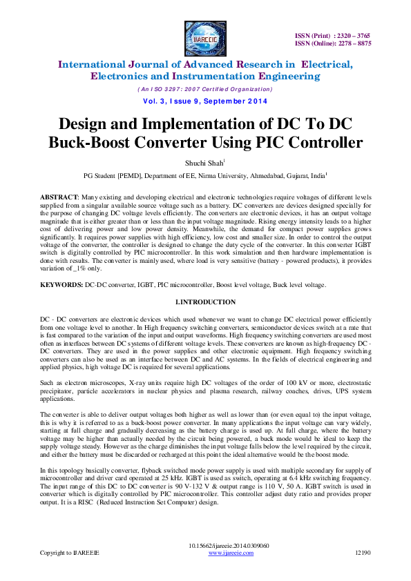 Pdf Design And Implementation Of Dc To Dc Buck Boost Converter Using Pic Controller