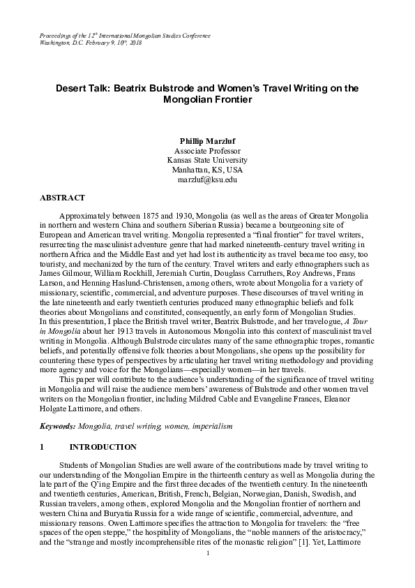 (DOC) Desert Talk: Beatrix Bulstrode and Women's Travel Writing on the ...