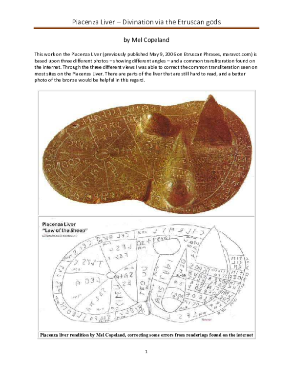 (PDF) Piacenza Liver – Divination via the Etruscan gods