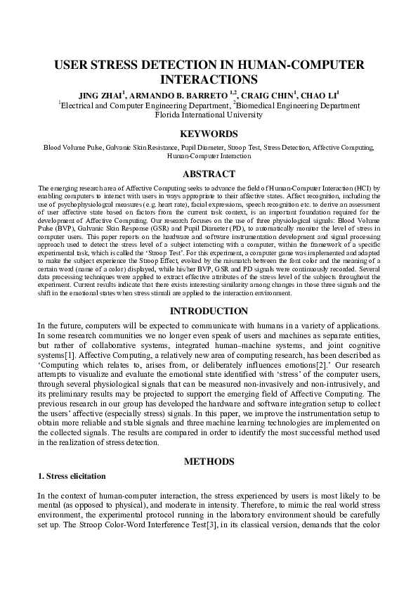 (PDF) USER STRESS DETECTION IN HUMAN-COMPUTER INTERACTIONS