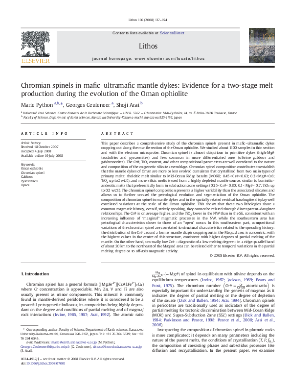 (PDF) Chromian spinels in mafic–ultramafic mantle dykes: Evidence for a ...