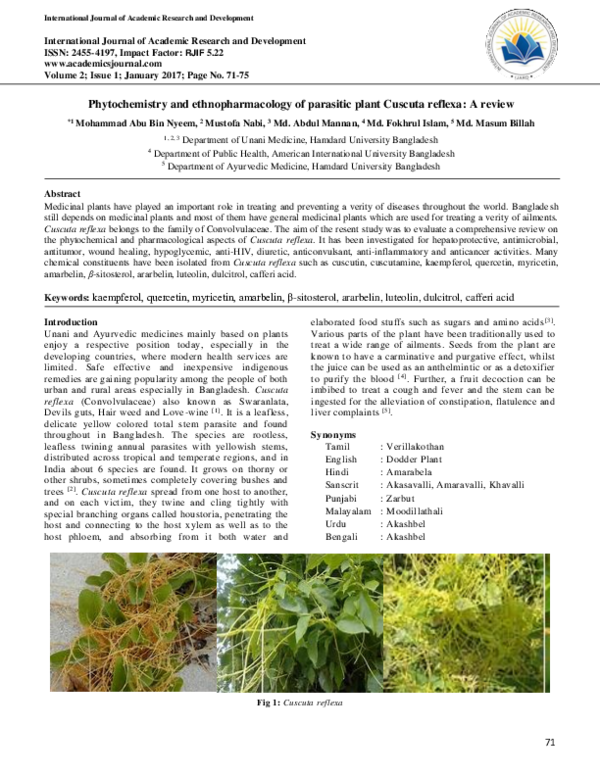 (PDF) Phytochemistry and ethnopharmacology of parasitic plant Cuscuta ...