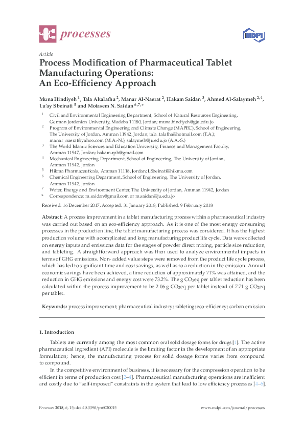 (PDF) Process Modification of Pharmaceutical Tablet Manufacturing ...