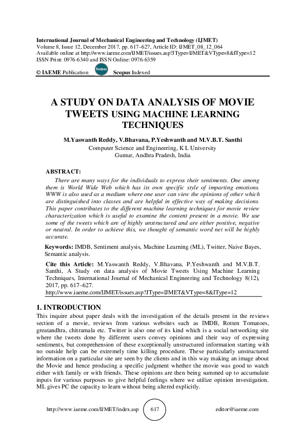 (PDF) A STUDY ON DATA ANALYSIS OF MOVIE TWEETS USING MACHINE LEARNING ...