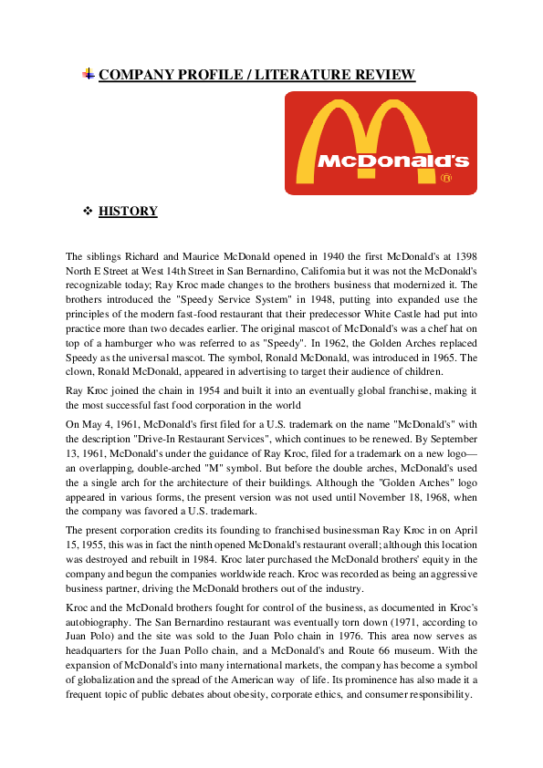 (DOC) LIterature Reviw ( Case - Ban On McDonalds In Delhi )