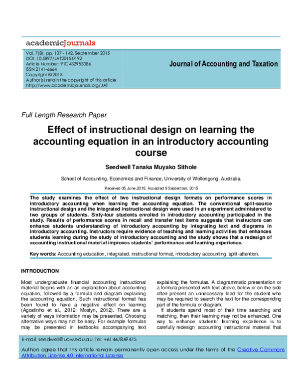 (PDF) Effect of instructional design on learning the accounting ...