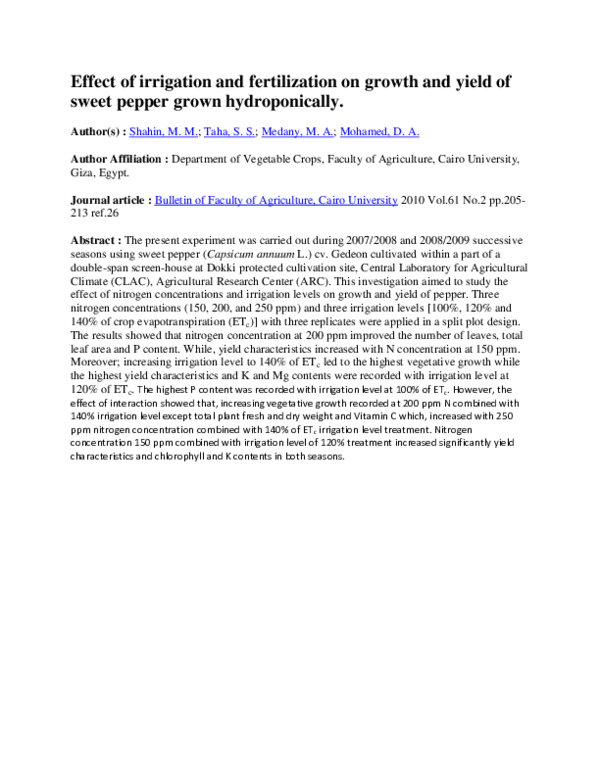 (PDF) Effect of irrigation and fertilization on growth and yield of ...