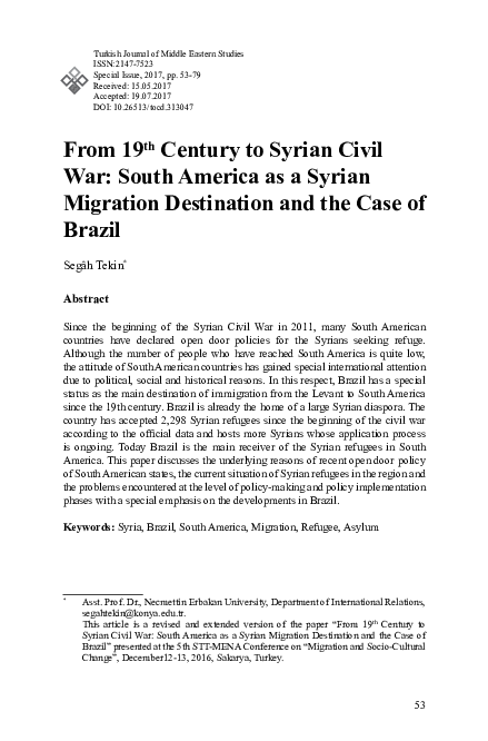 (PDF) From 19 th Century to Syrian Civil War: South America as a Syrian ...