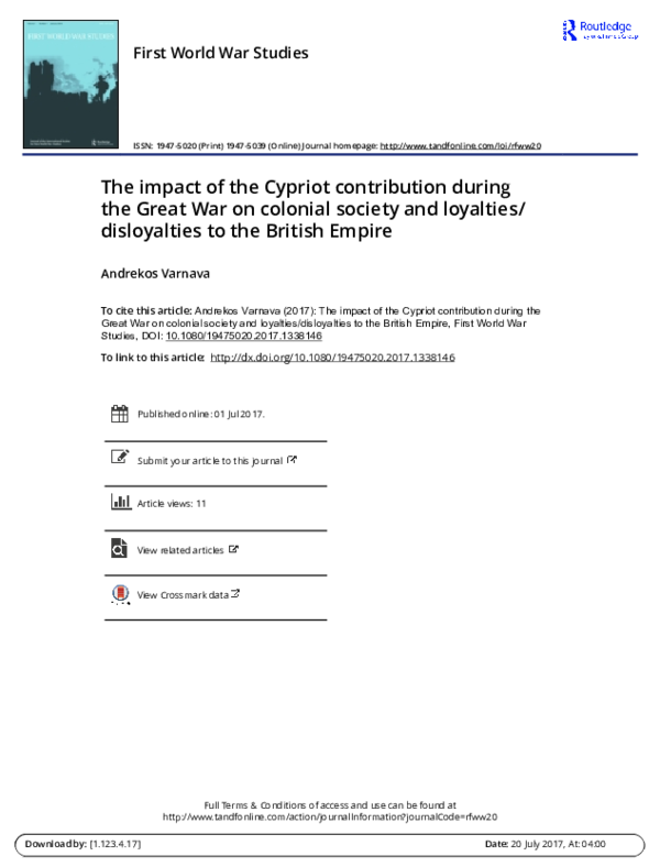 (PDF) The impact of the Cypriot contribution during the Great War on ...