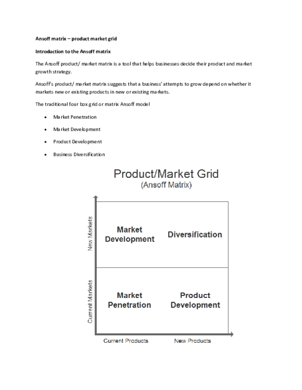 (DOC) Ansoff matrix – product market grid Introduction to the Ansoff matrix