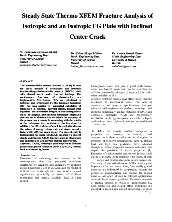 (PDF) Steady State Thermo XFEM Fracture Analysis of Isotropic and ...