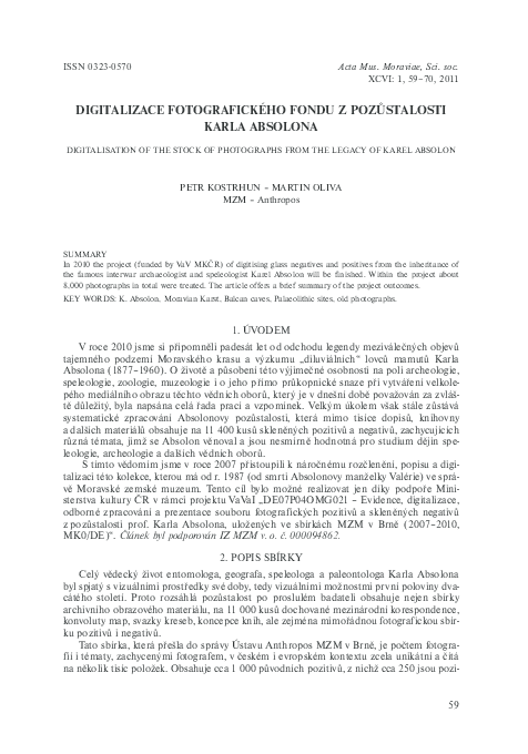 (PDF) DIGITALIZACE FOTOGRAFICKÉHO FONDU Z POZŮSTALOSTI KARLA ABSOLONA ...
