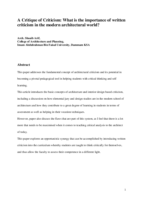 (PDF) A Critique of Criticism: What is the importance of written ...