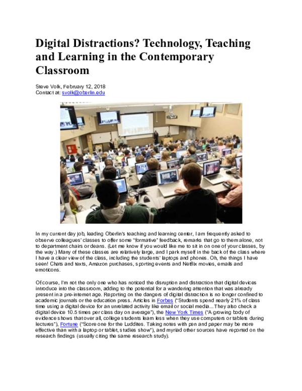 (PDF) Digital Distractions? Technology, Teaching and Learning in the ...