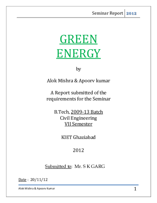 (DOC) Green Energy Report