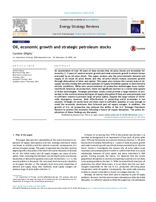 (PDF) Oil, economic growth and strategic petroleum stocks
