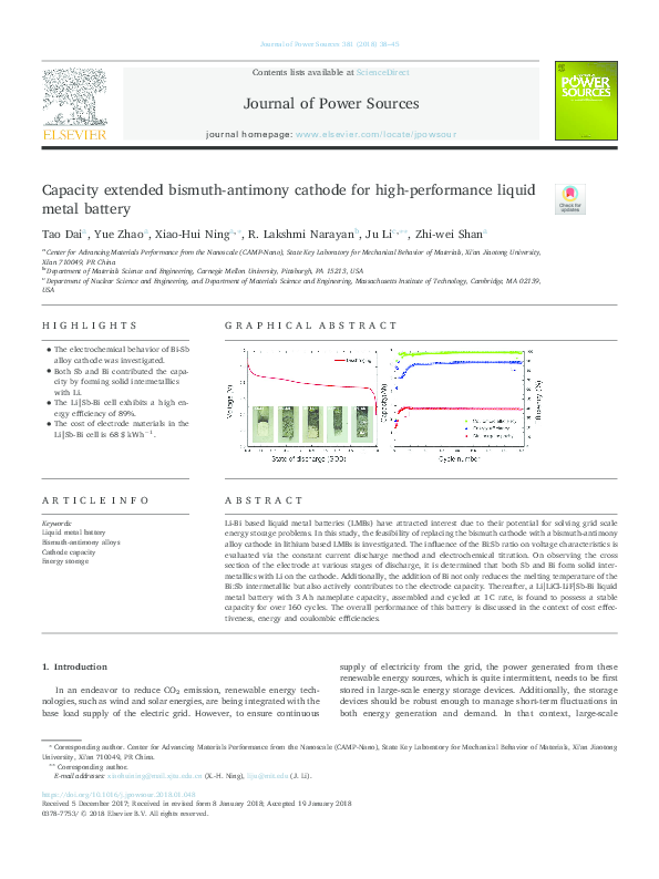(PDF) Capacity extended bismuth-antimony cathode for high-performance ...