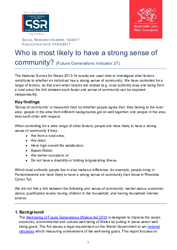 (PDF) Who is most likely to have a strong sense of community?