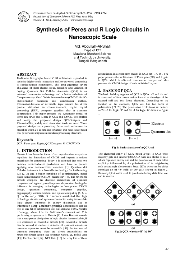 (PDF) Synthesis of Peres and R Logic Circuits in Nanoscopic Scale