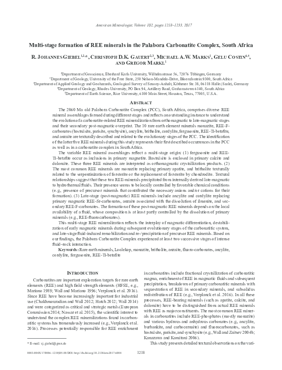 (PDF) Multi-stage formation of REE minerals in the Palabora Carbonatite ...
