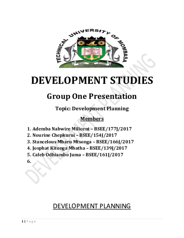 (DOC) DEVELOPMENT STUDIES Group One Presentation Topic: Development ...