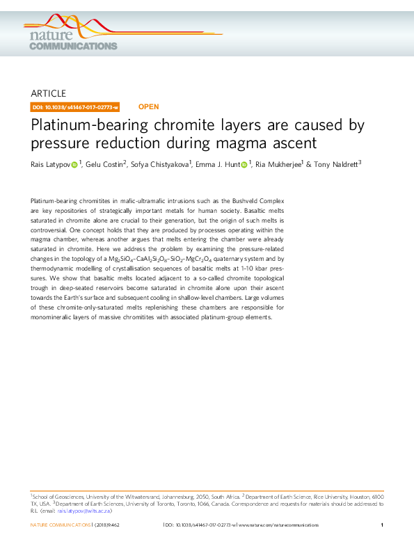 (PDF) Platinum-bearing chromite layers are caused by pressure reduction ...