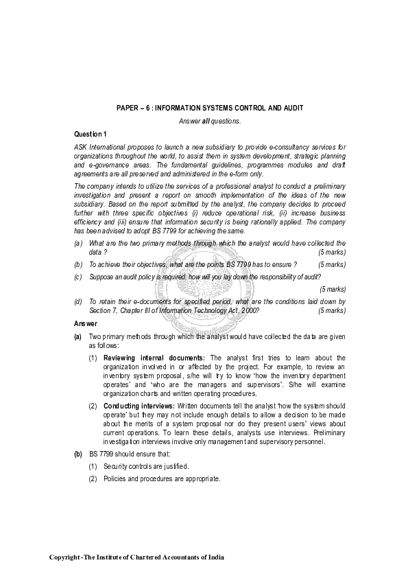(PDF) PAPER – 6 : INFORMATION SYSTEMS CONTROL AND AUDIT
