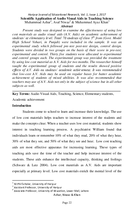 (PDF) Scientific Application of Audio Visual Aids in Teaching Science