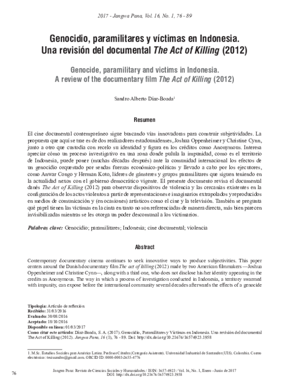 (PDF) A review of the documentary film The Act of Killing (2012