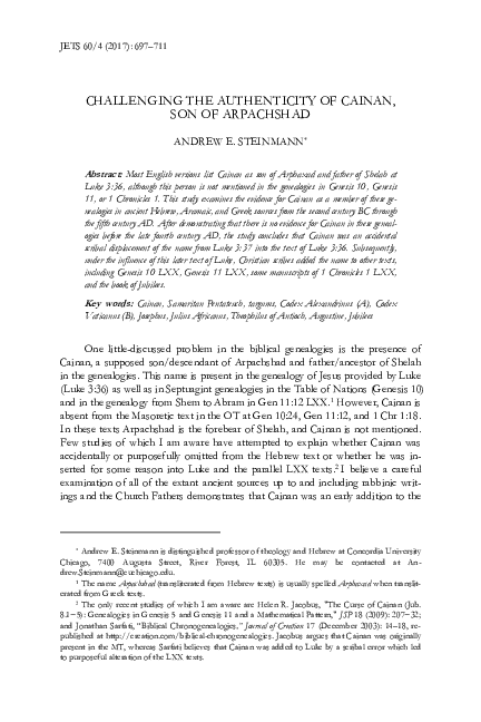 (PDF) Challenging the Authenticity of Cainan, Son of Arpachshad