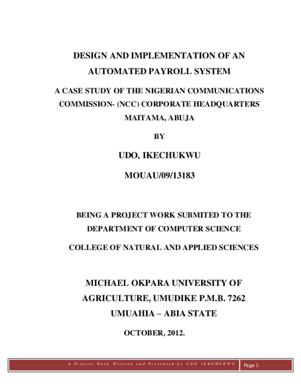 (PDF) DESIGN AND IMPLEMENTATION OF AN AUTOMATED PAYROLL SYSTEM A CASE STUDY OF THE NIGERIAN ...
