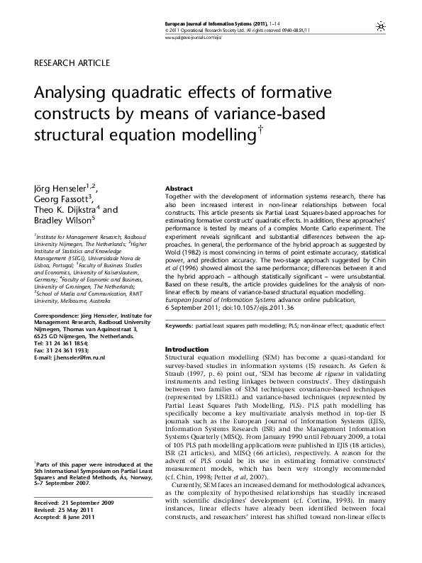 Pdf Analysing Quadratic Effects Of Formative Constructs By Means Of Variance Based Structural
