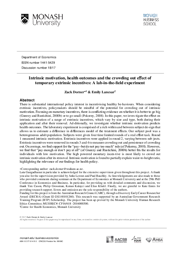 (PDF) Intrinsic motivation, health outcomes and the crowding out effect ...
