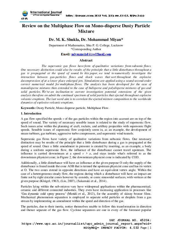 (DOC) Review on the Multiphase Flow on Mono-disperse Dusty Particle Mixture | Mohammad Miyan ...